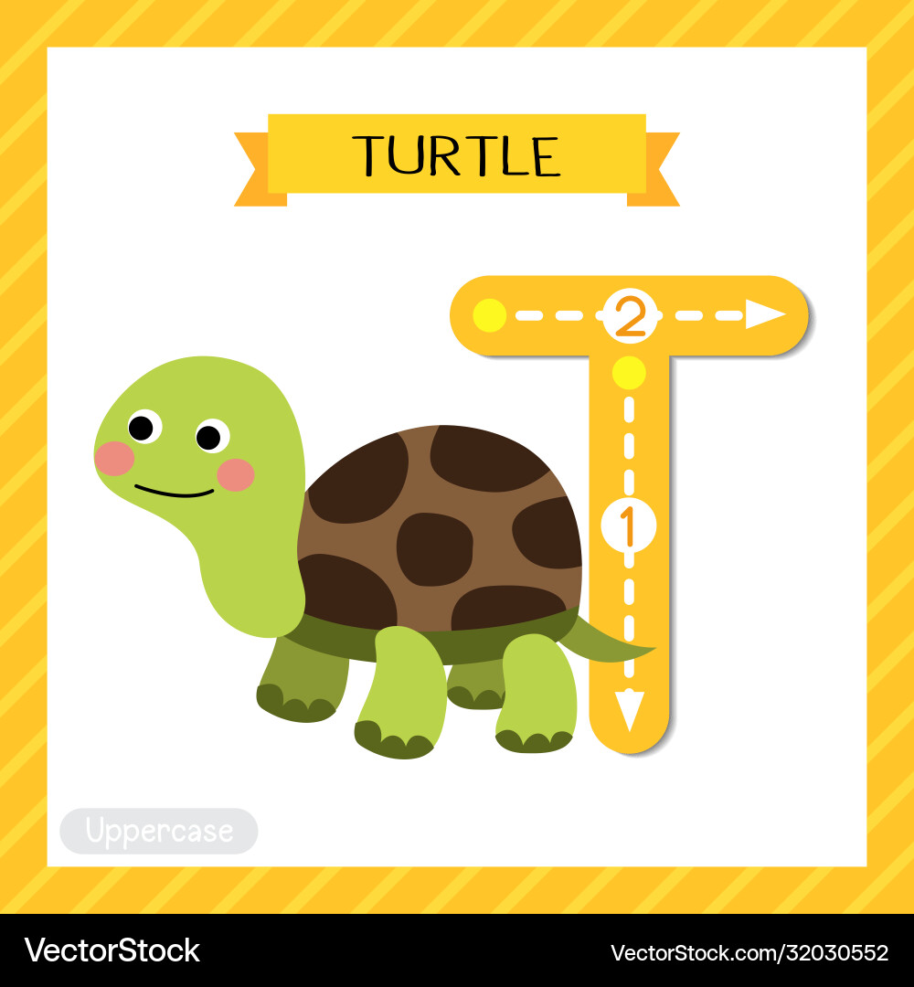 Letter t uppercase tracing turtle Royalty Free Vector Image
