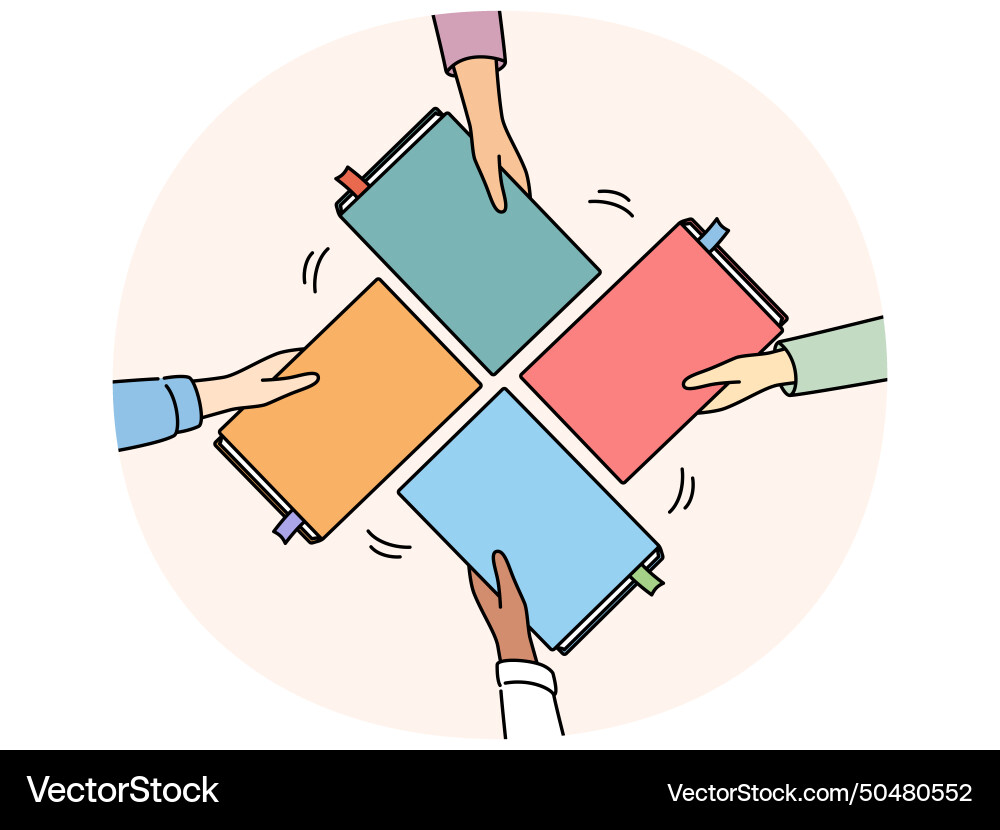 People exchange books at event Royalty Free Vector Image