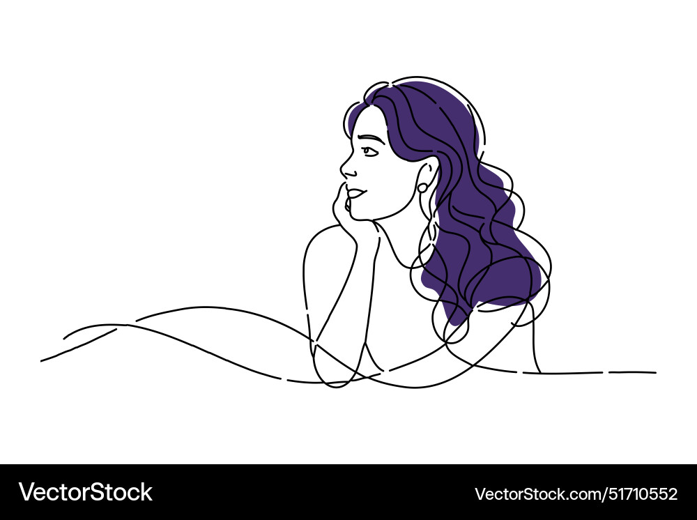 Thinking sideways woman doodle continuous line art