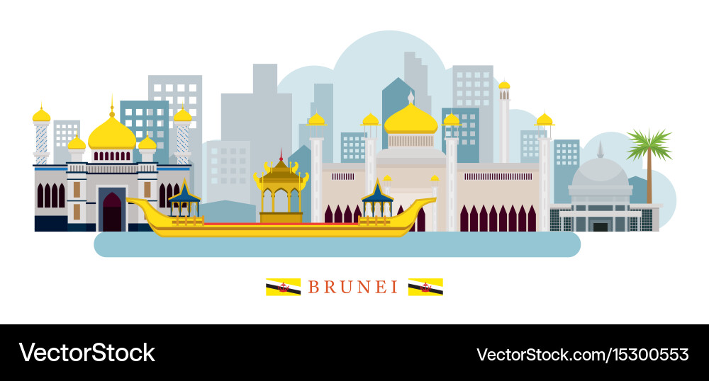 Brunei landmarks skyline Royalty Free Vector Image