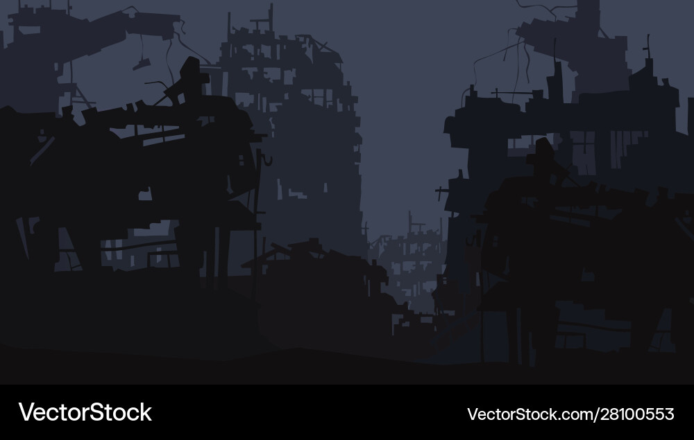 Cartoon background ruins city Royalty Free Vector Image