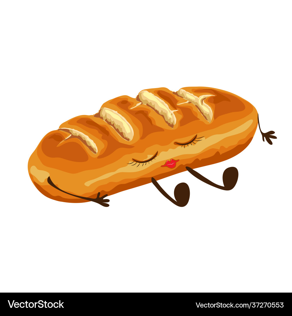 Cute wheat loaf bread character isolated happy Vector Image