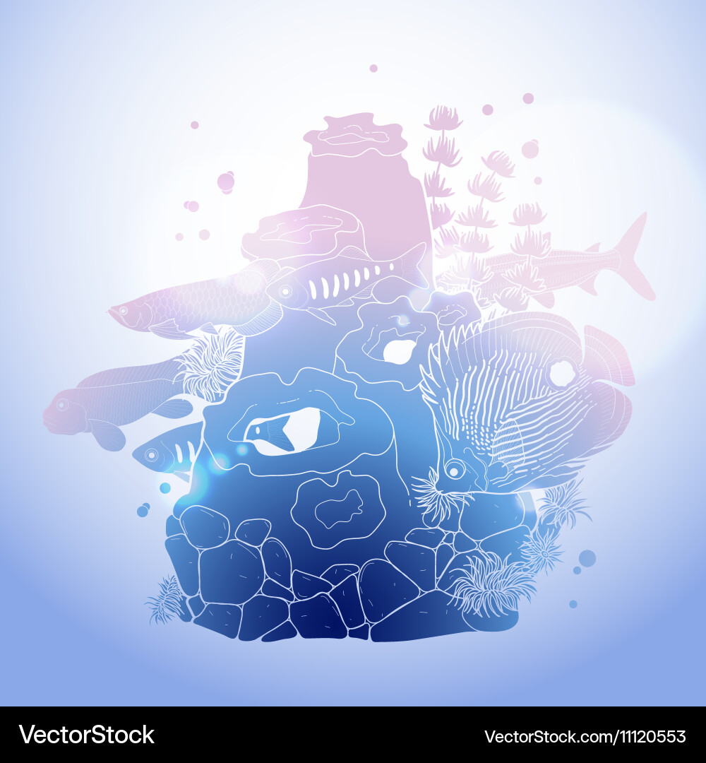 Graphic aquarium fish with coral reef Royalty Free Vector