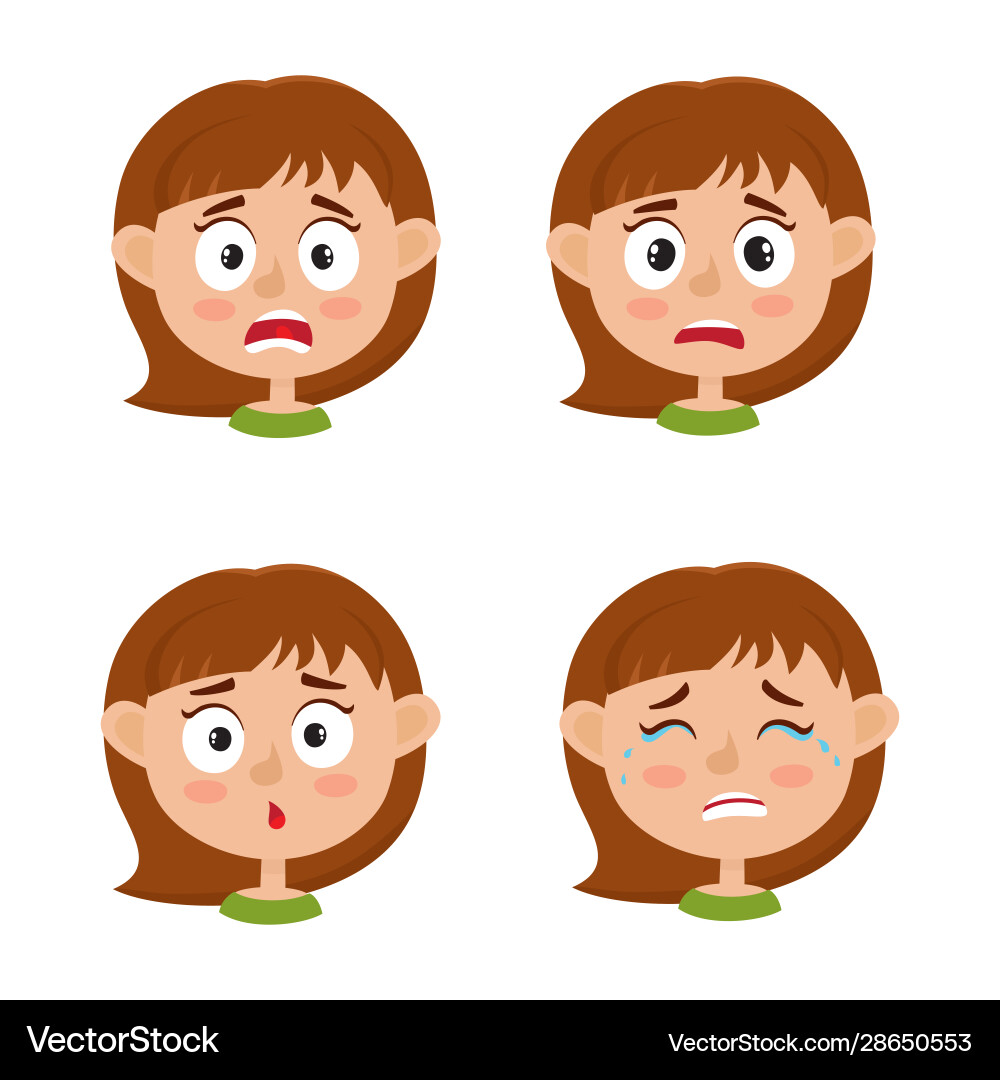 Little girl scared face expression set cartoon Vector Image