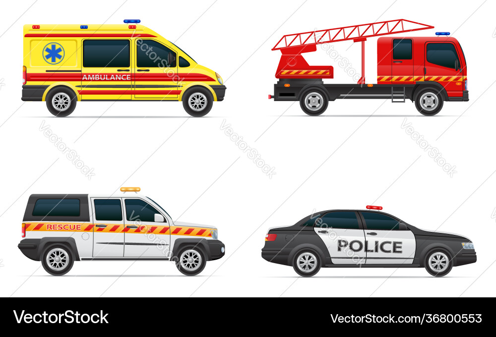 Vehicles various emergency and rescue services Vector Image