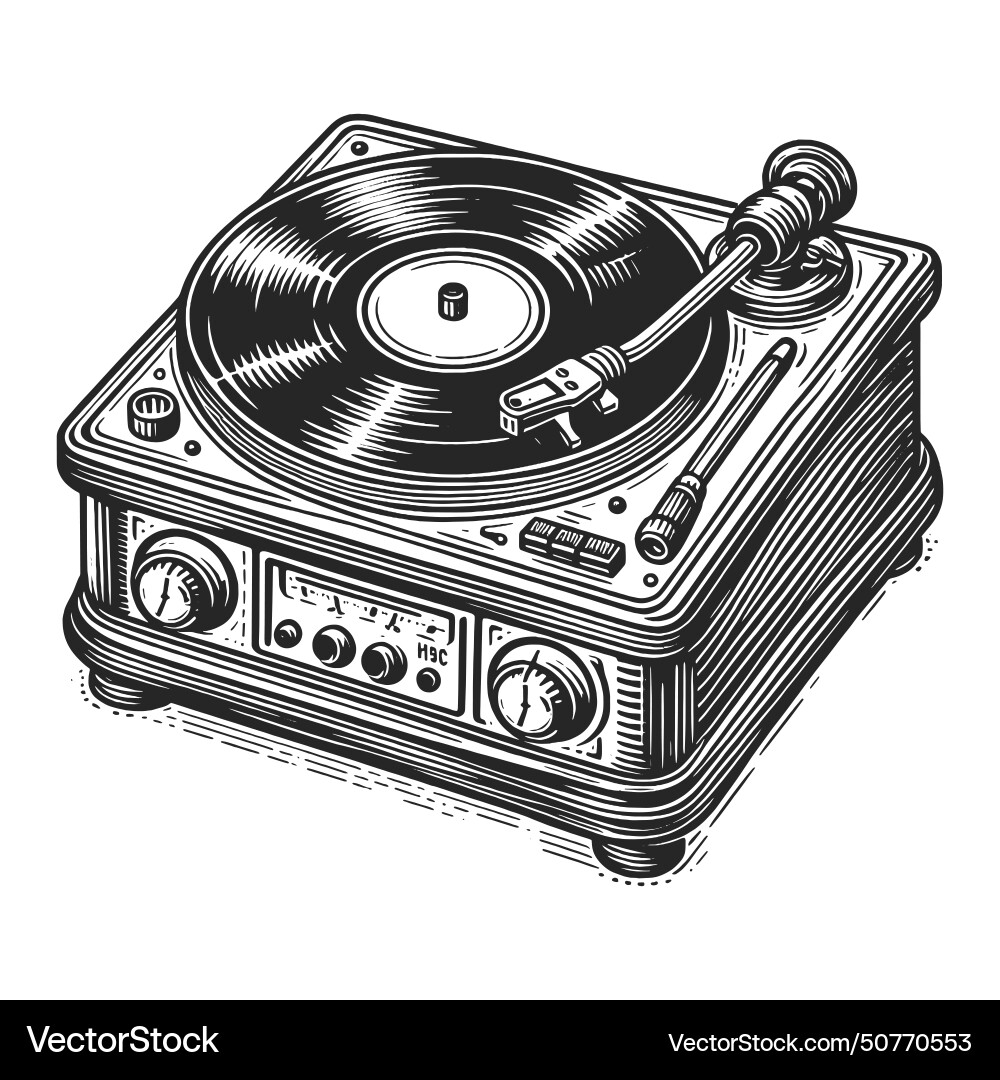 Vintage turntable engraving Royalty Free Vector Image
