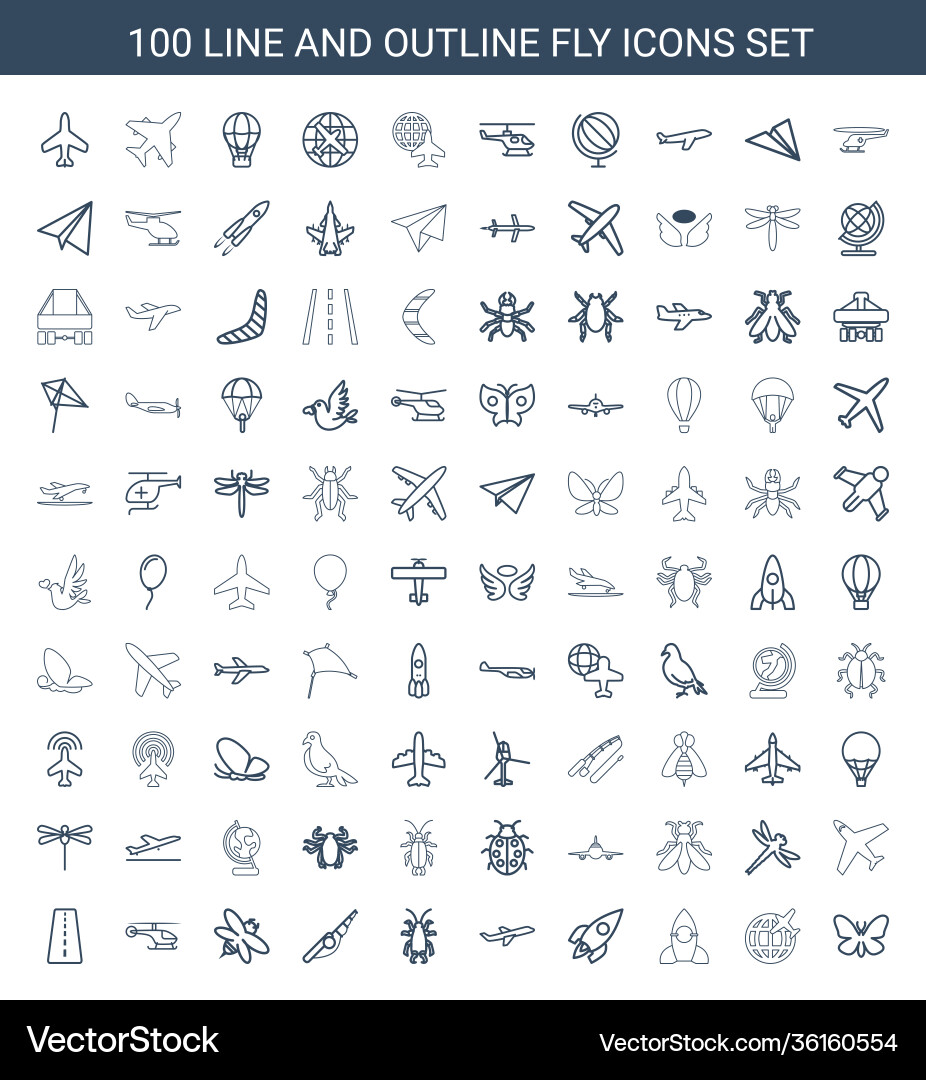 100 fly icons Royalty Free Vector Image - VectorStock