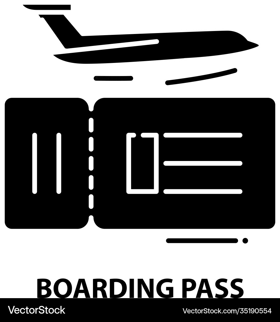 Boarding pass symbol icon black sign Royalty Free Vector