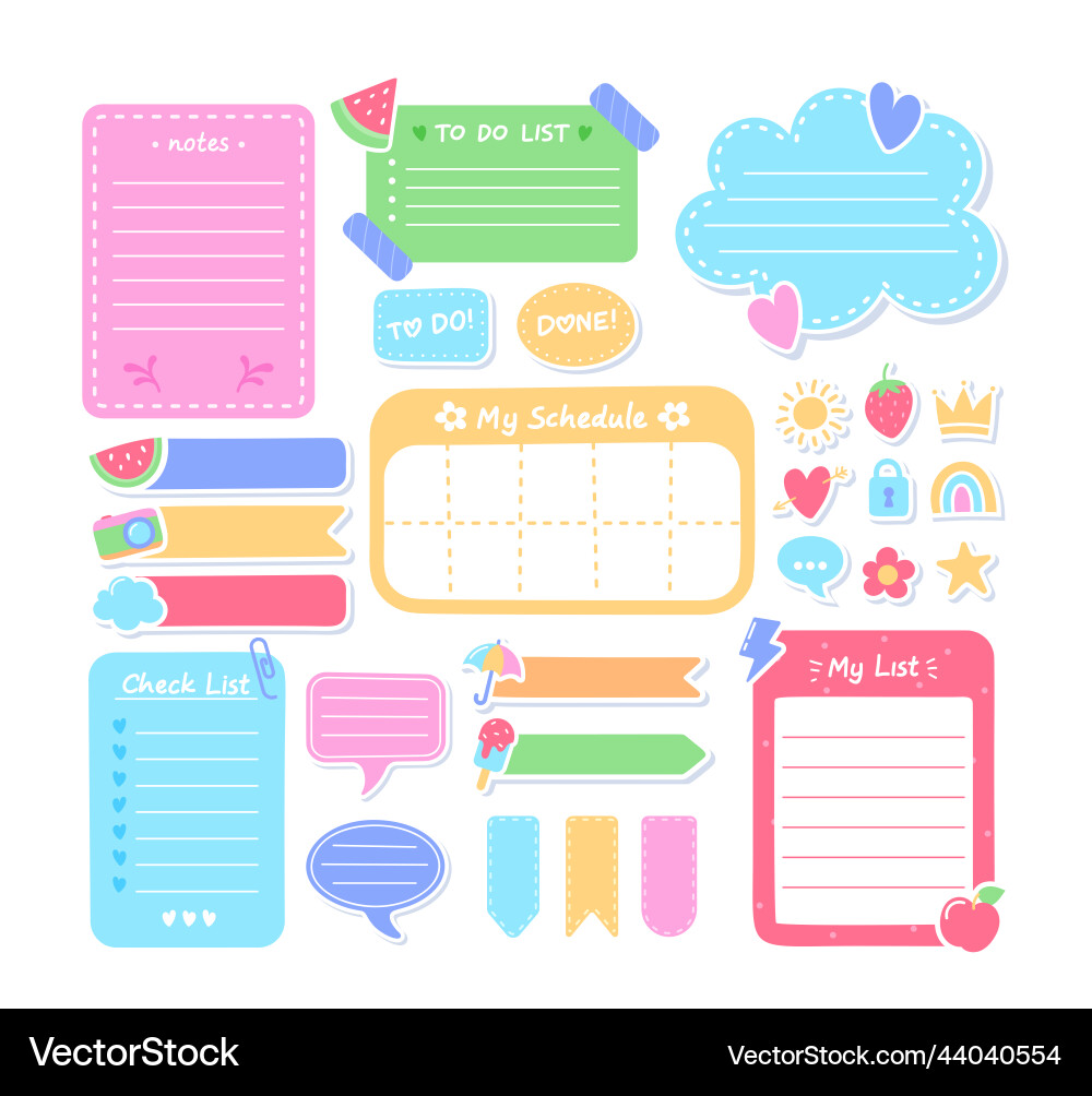 Cartoon task planners cute paper sticky notes Vector Image