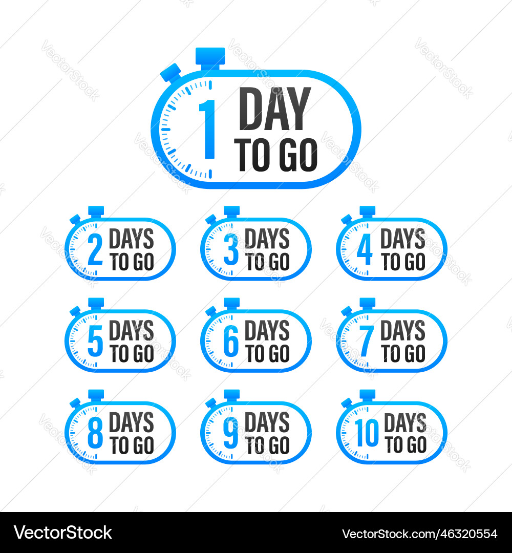 Days countdown to go 1 2 3 4 5 6 7 8 9 10 Vector Image