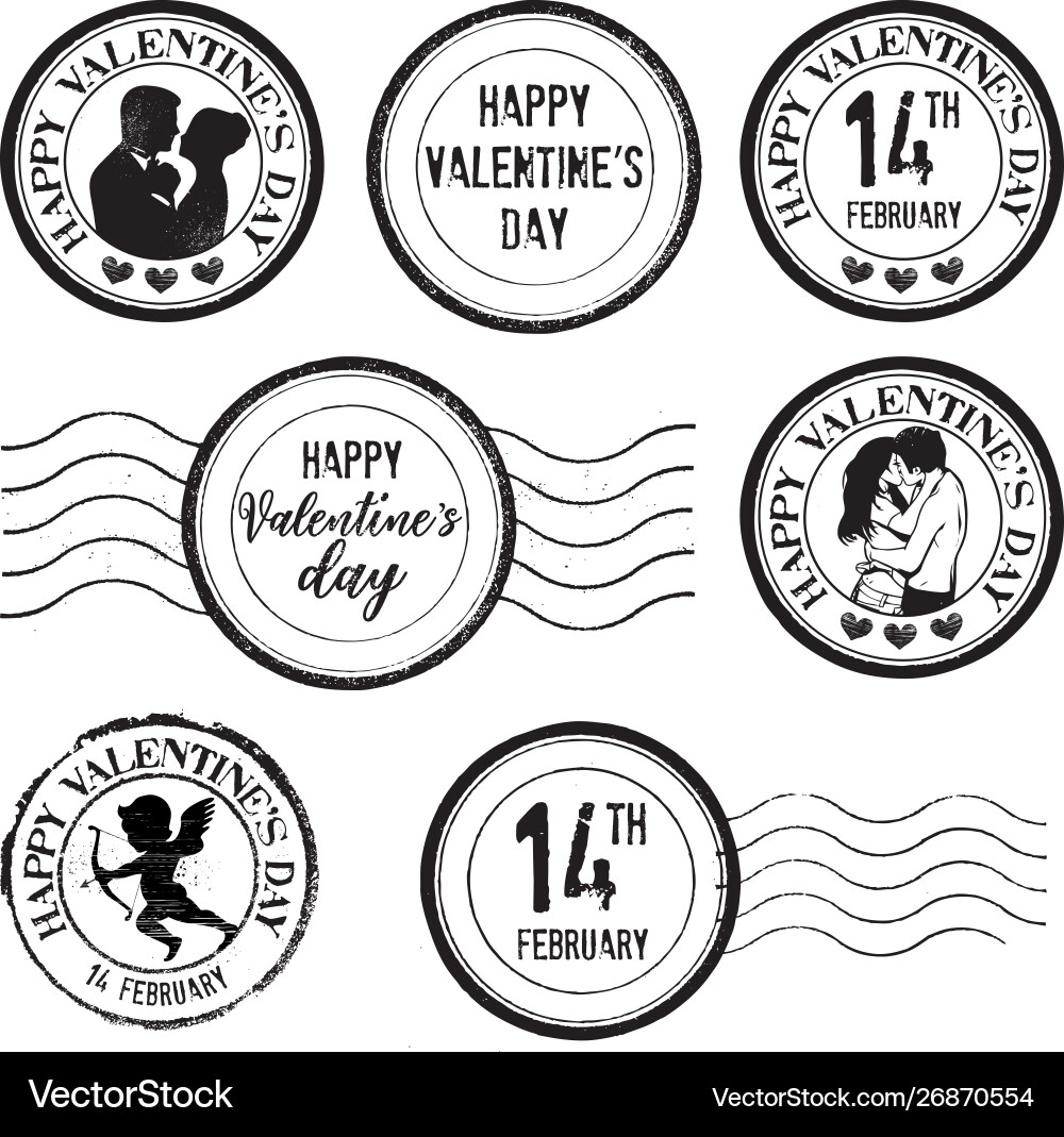 Happy valentines day stamp set Royalty Free Vector Image