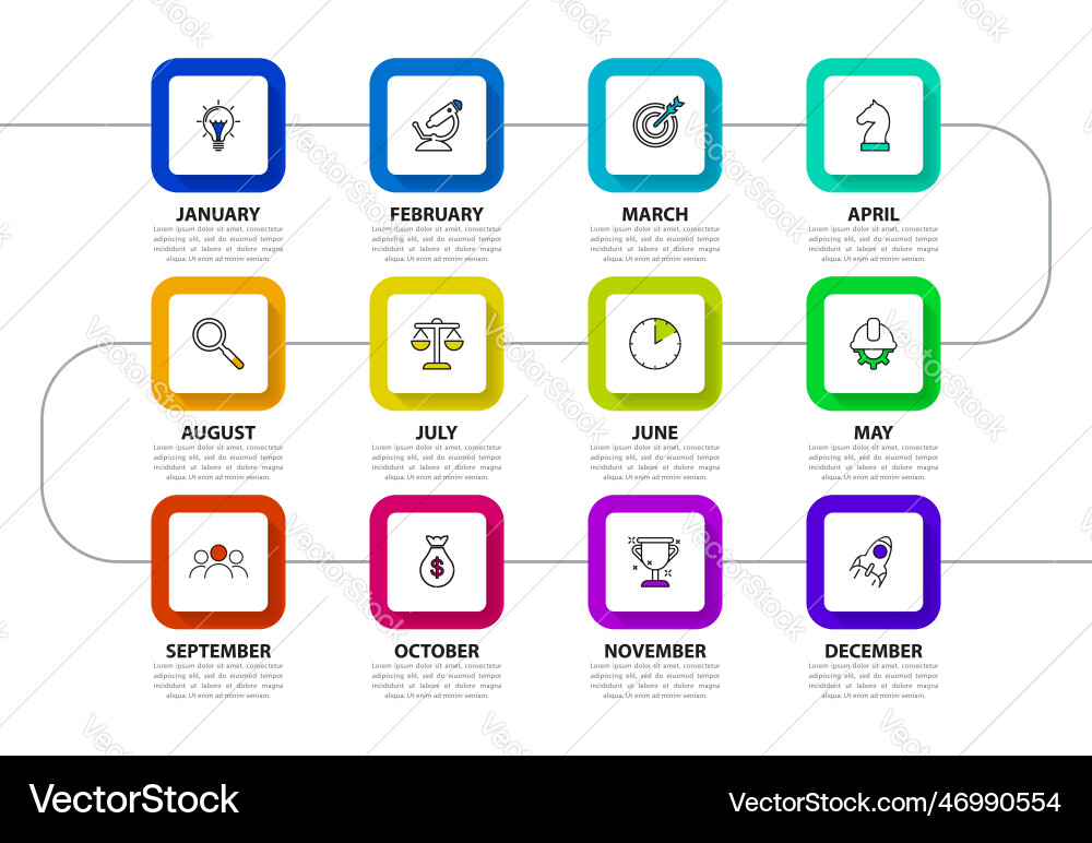 Infographic template timeline with a 12-step Vector Image