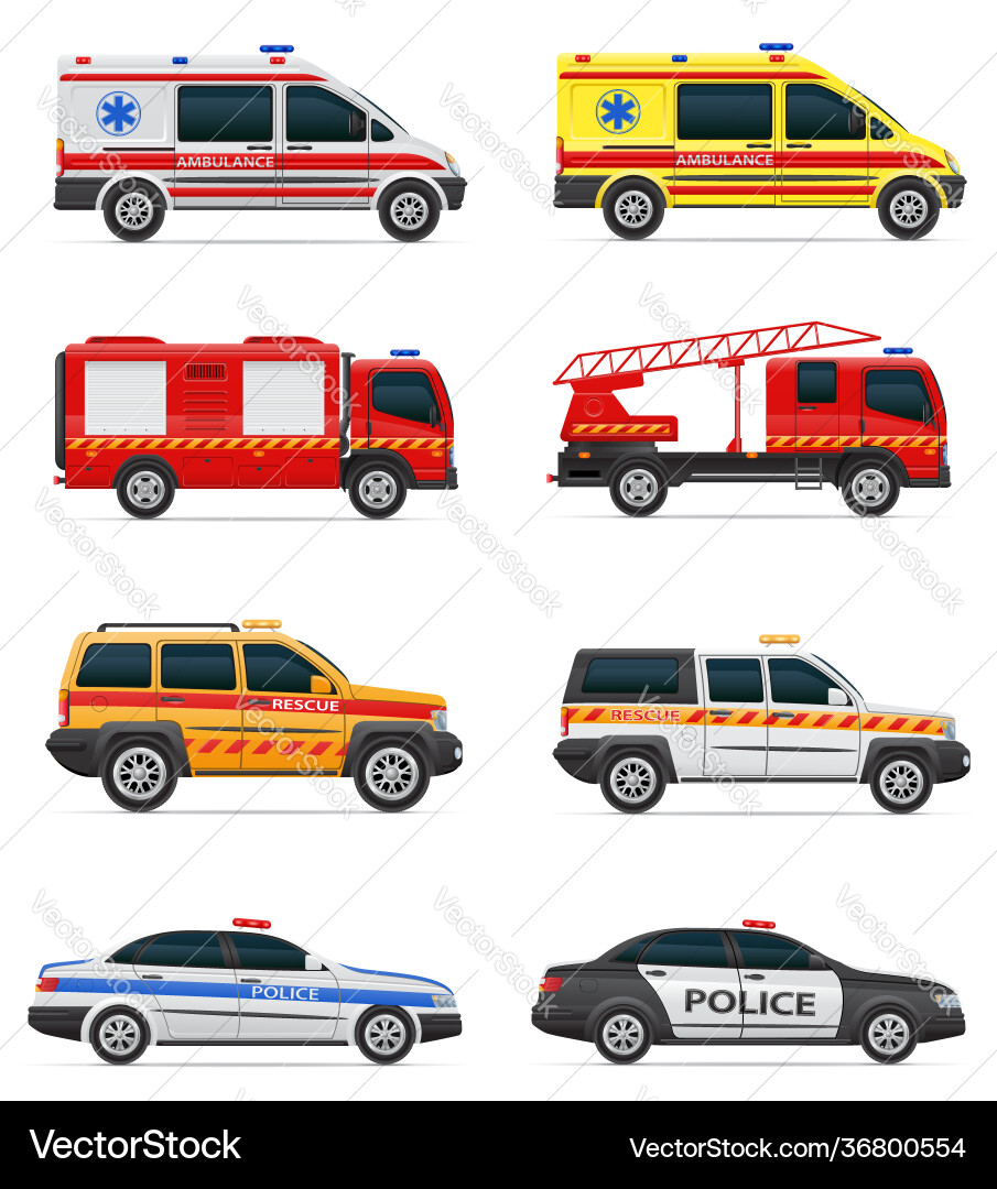 Vehicles various emergency and rescue services Vector Image