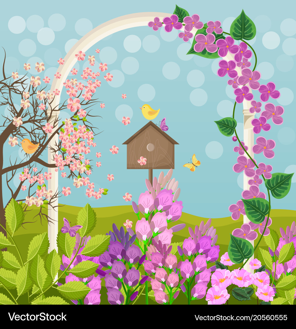 Beautiful spring card with bird house Royalty Free Vector