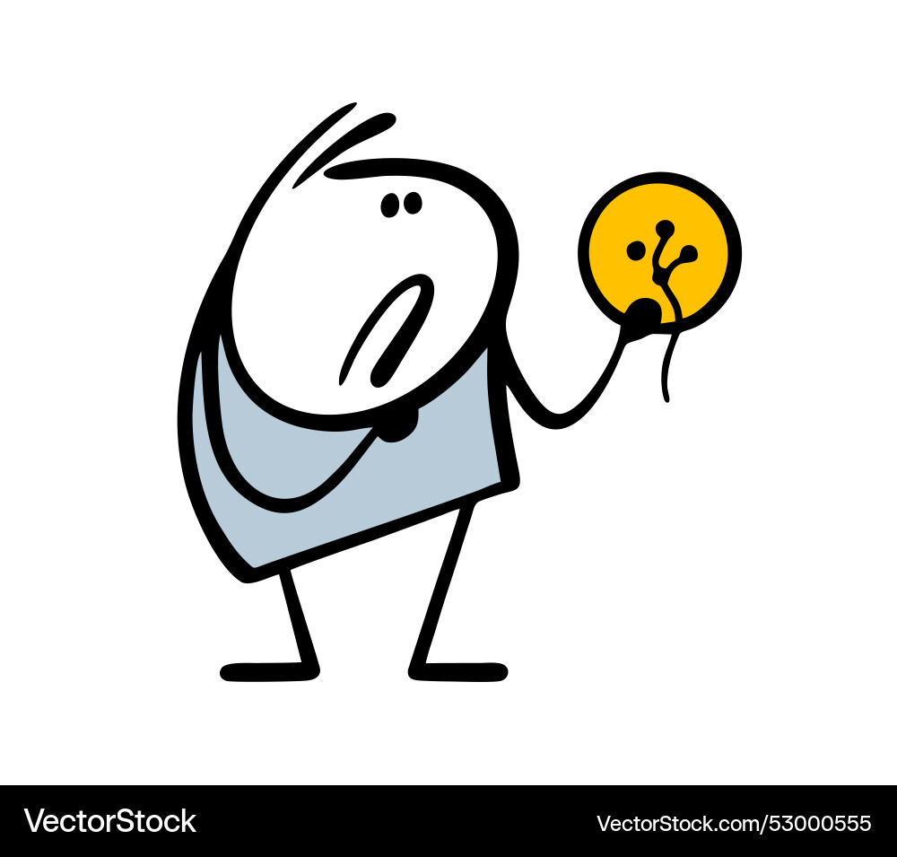 Boy is holding a large yellow button in his hands Vector Image