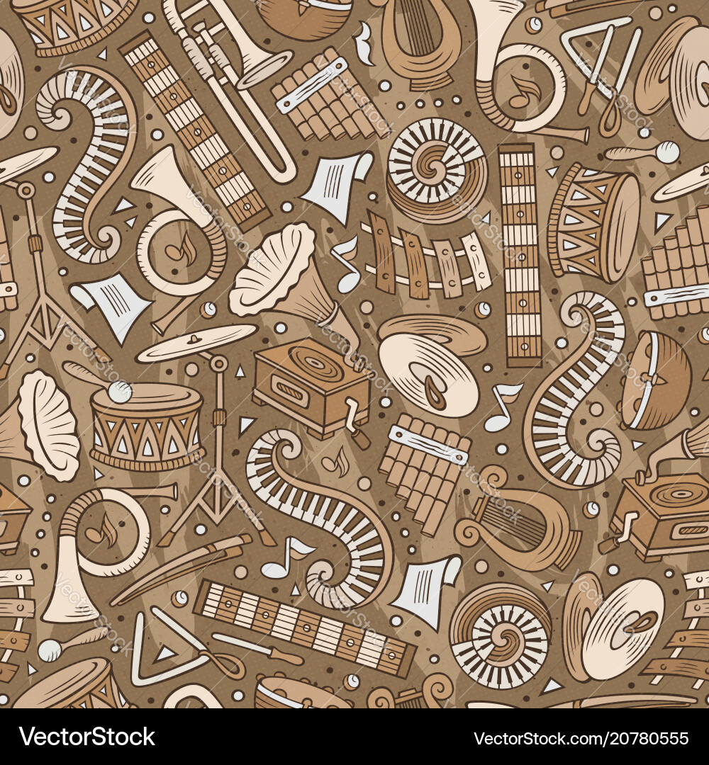 Cartoon hand-drawn classic music seamless pattern Vector Image