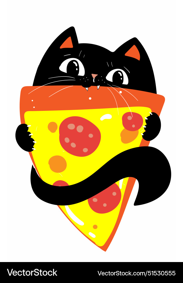 Cute black cat eating pizza cartoon Royalty Free Vector