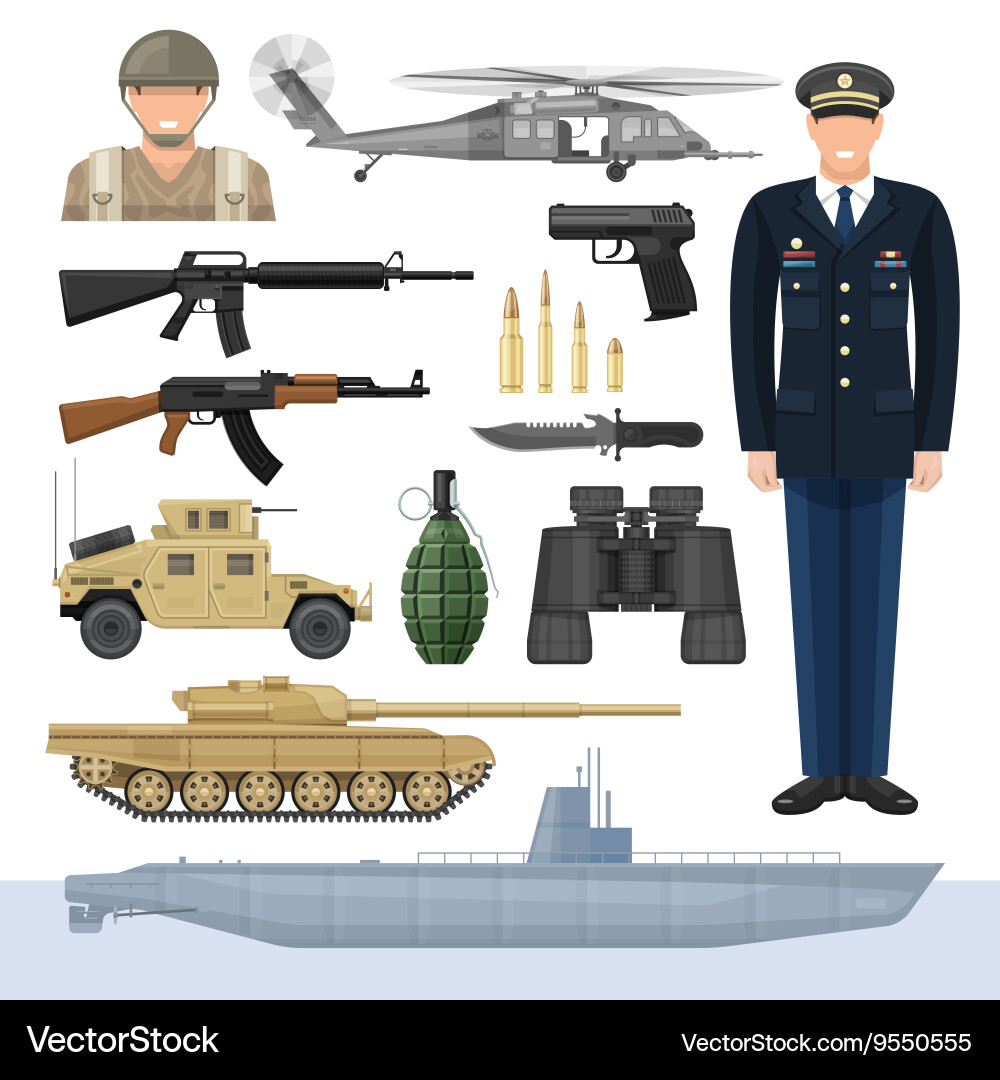 Flat army icon set Royalty Free Vector Image - VectorStock