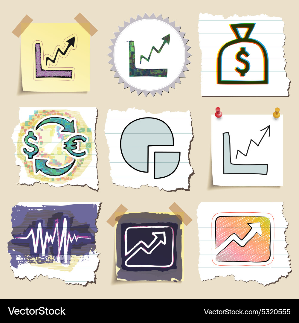 Hand drawn finance emblems set isolated Royalty Free Vector