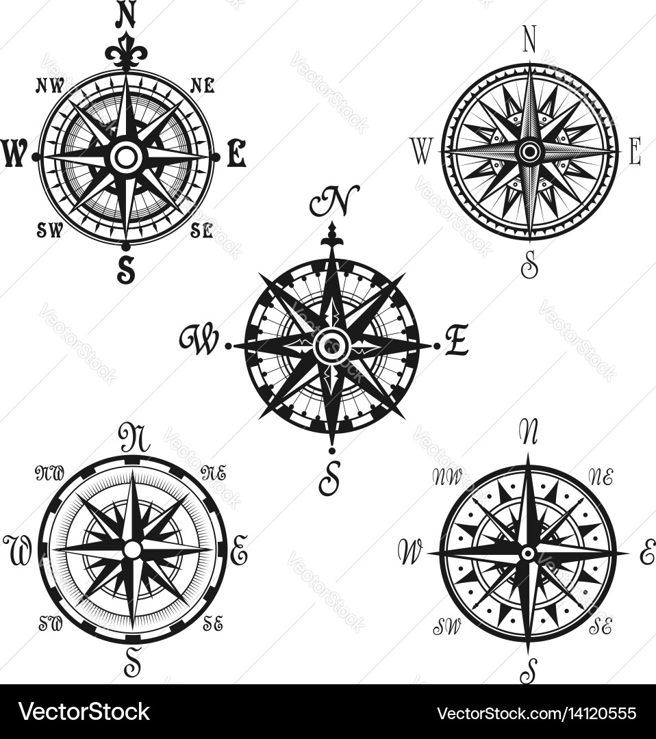 Nautical Compass Rose Icons Royalty Free Vector Image