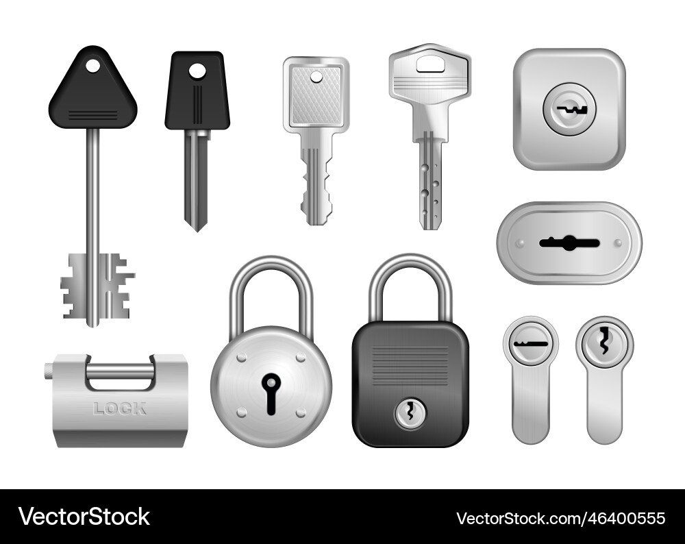 Realistic keys keyholes padlocks icon set Vector Image