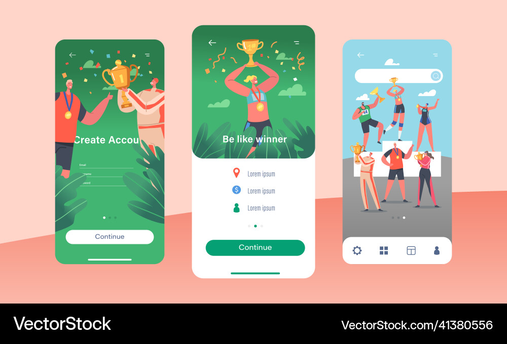 Champion winner victory mobile app page onboard Vector Image