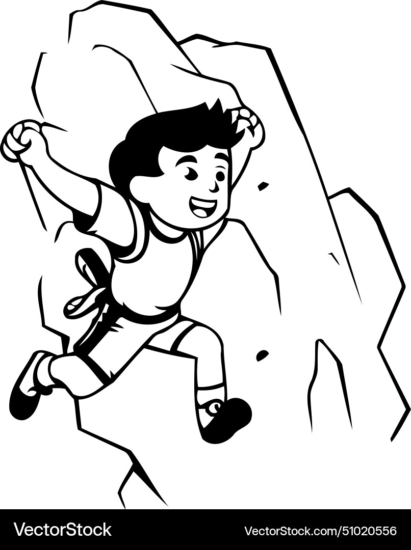 Climber boy climbing on a rock cartoon Royalty Free Vector