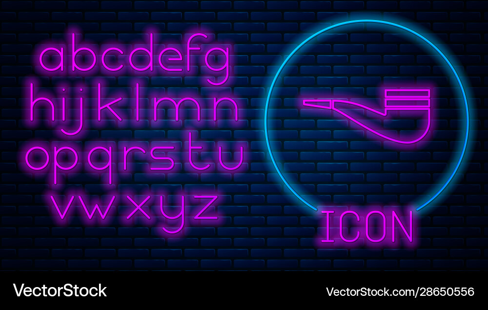 Glowing neon smoking pipe with smoke icon isolated