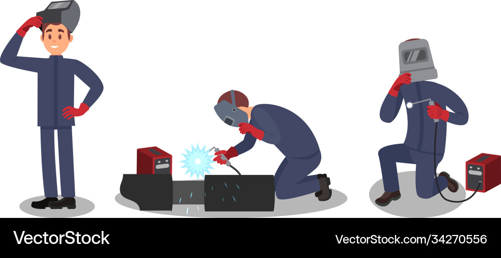 Man welder in welding helmet and protective Vector Image