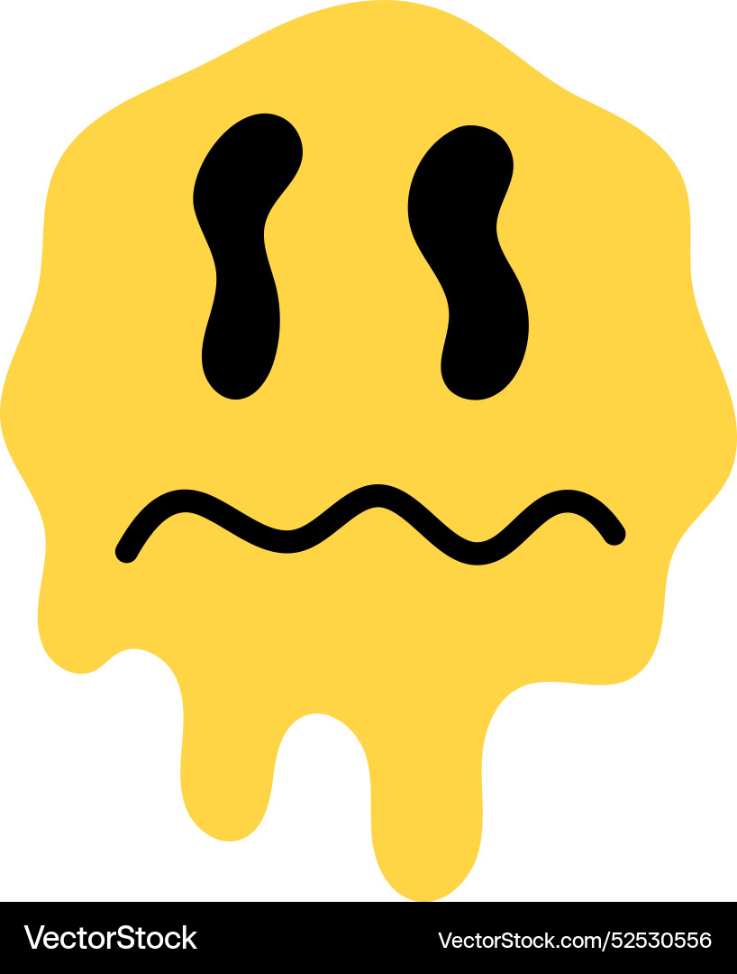 Sad yellow face expression melting dripping emoji Vector Image