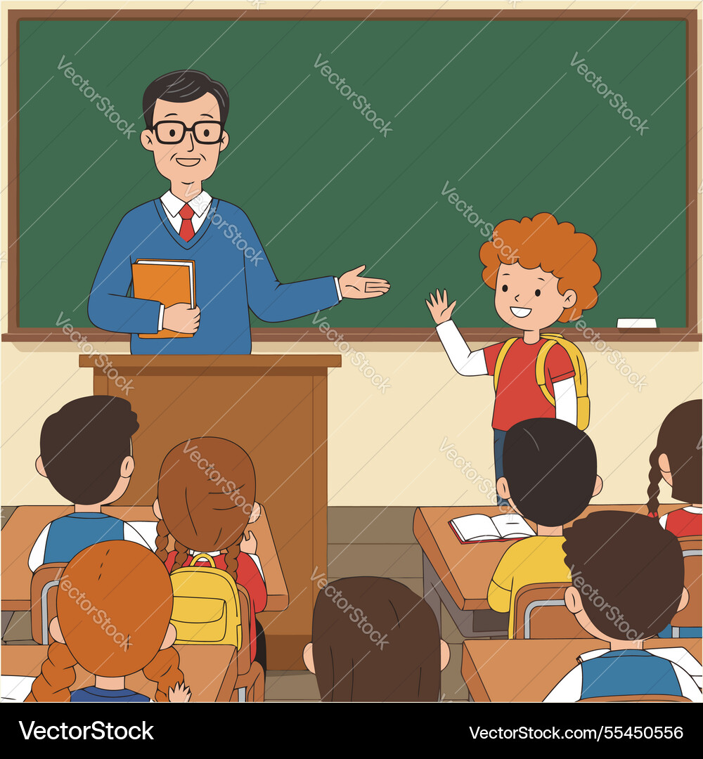 Teacher and student interaction in classroom Vector Image