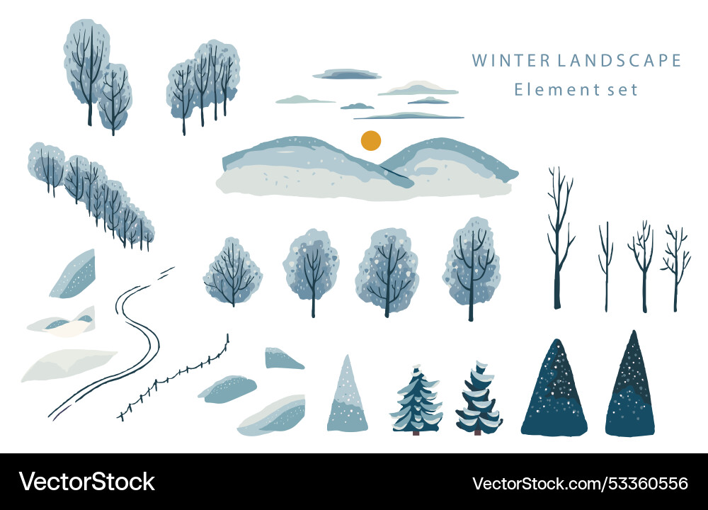 Winter landscape object with mountaintreeeditable Vector Image