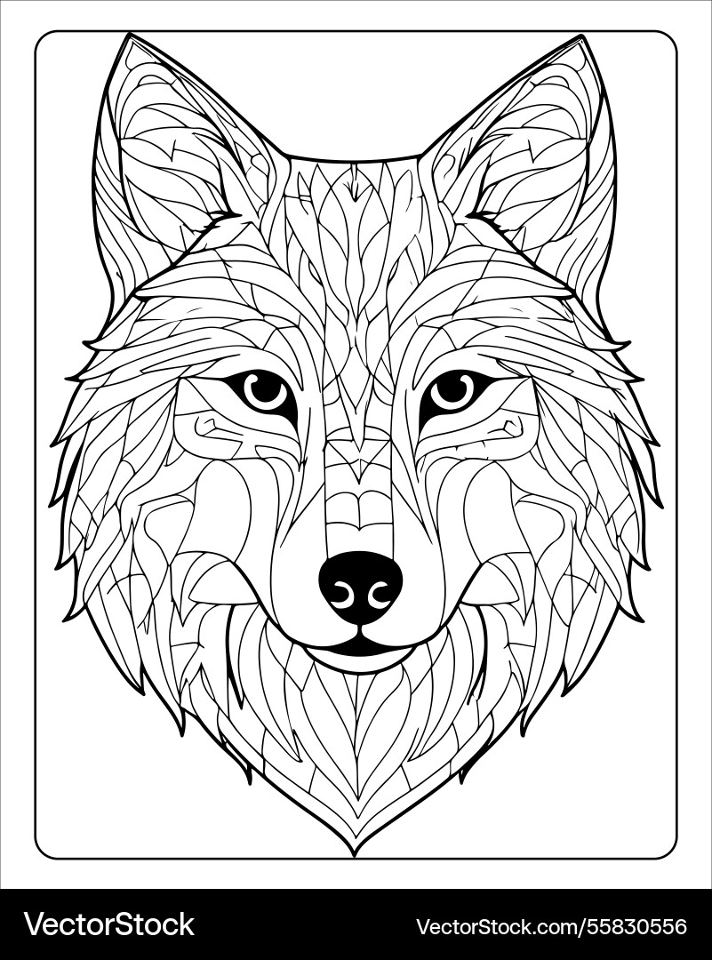 Wolf head coloring page for kids Royalty Free Vector Image