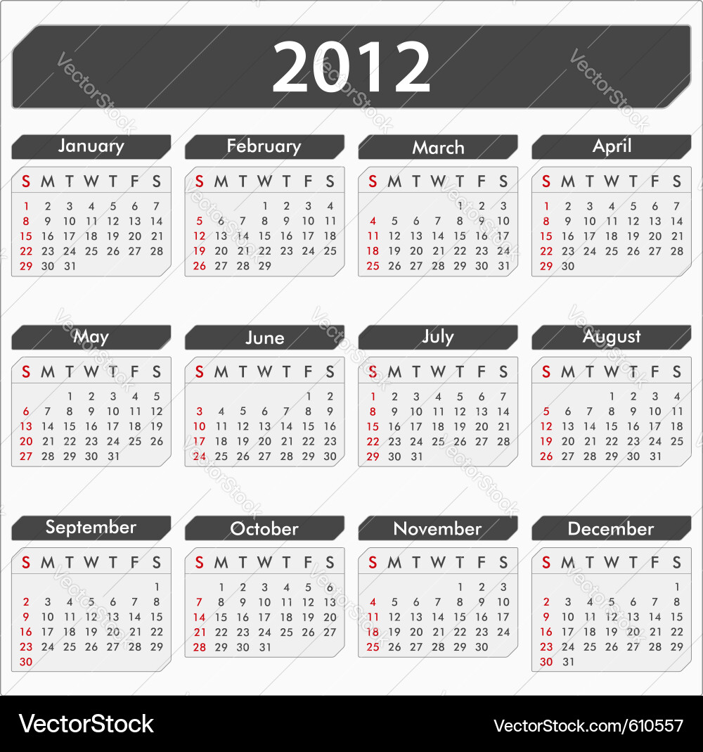 2012 Calendar Royalty Free Vector Image - VectorStock