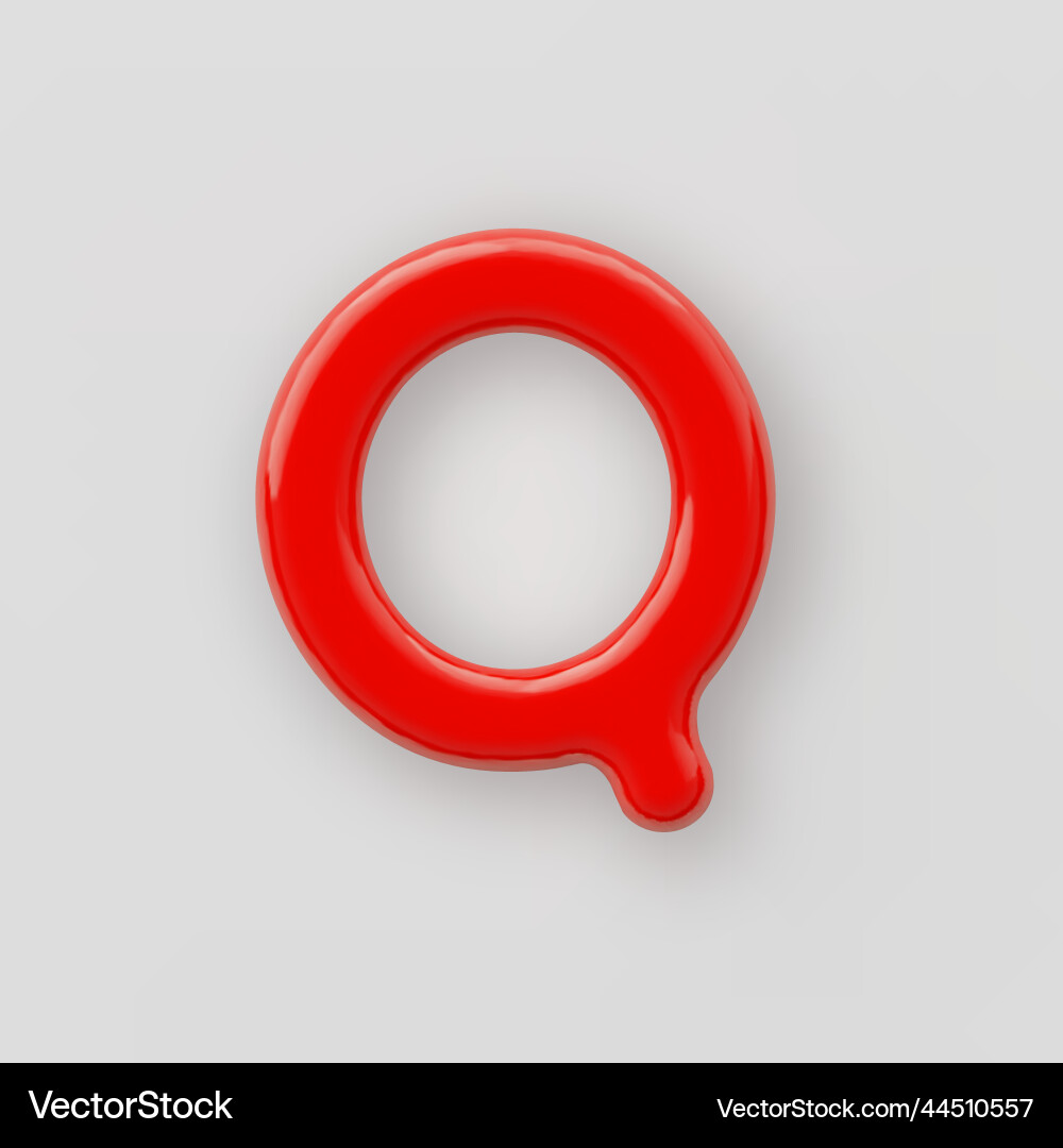 3d red plastic uppercase letter q with a glossy Vector Image