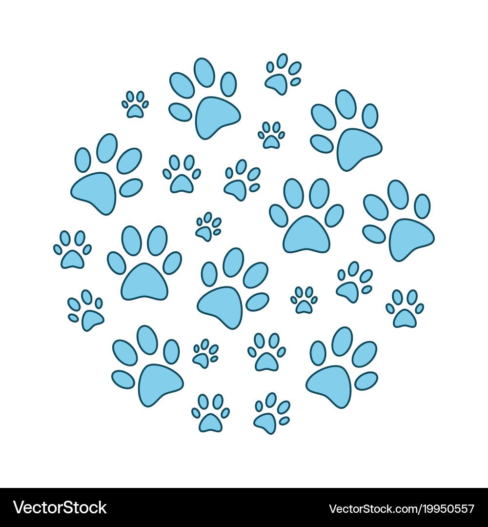 Blue animal paw prints round funny Royalty Free Vector Image