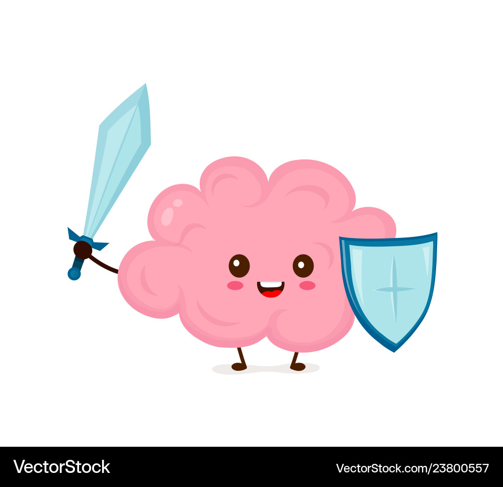 Cute strong happy smiling healthy brain Royalty Free Vector