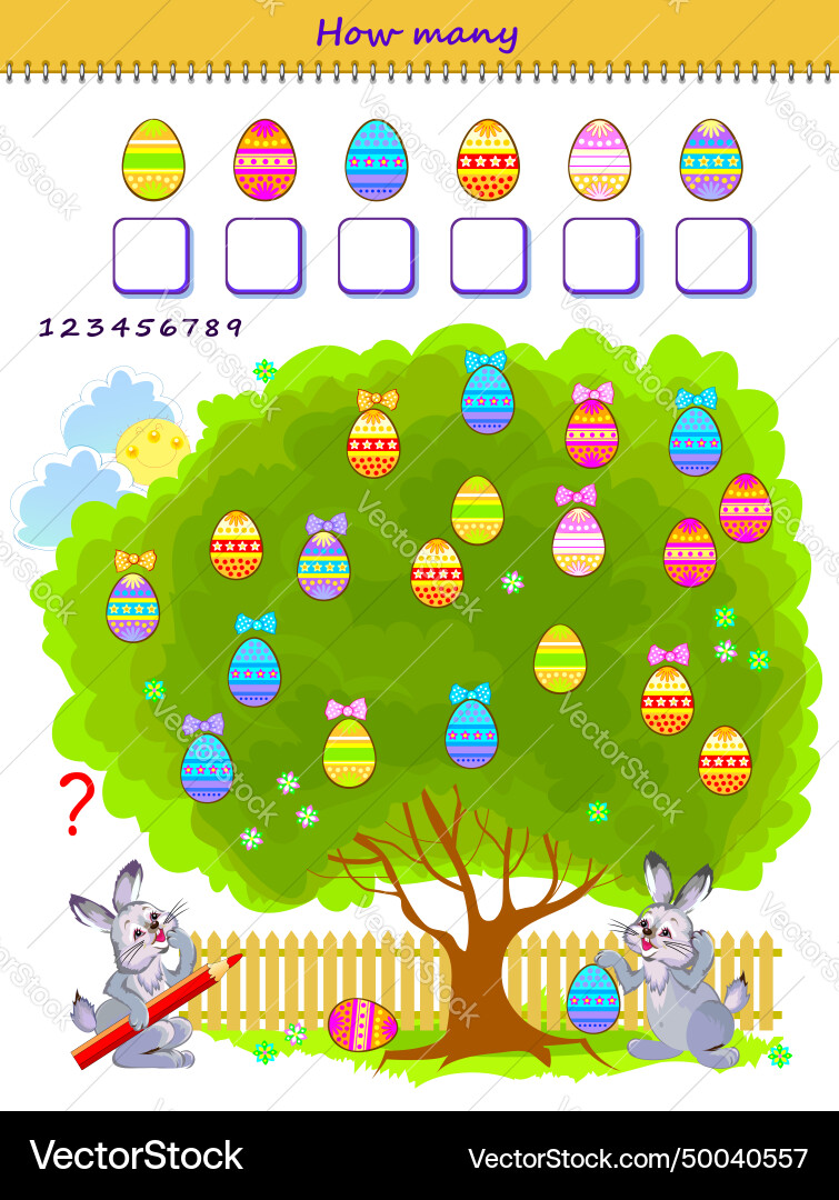 Educational page for children how many easter Vector Image