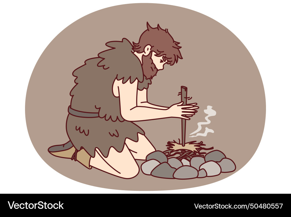 Primitive man on knees for first time breeds Vector Image