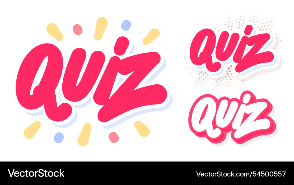 Quiz handwritten lettering words three Royalty Free Vector