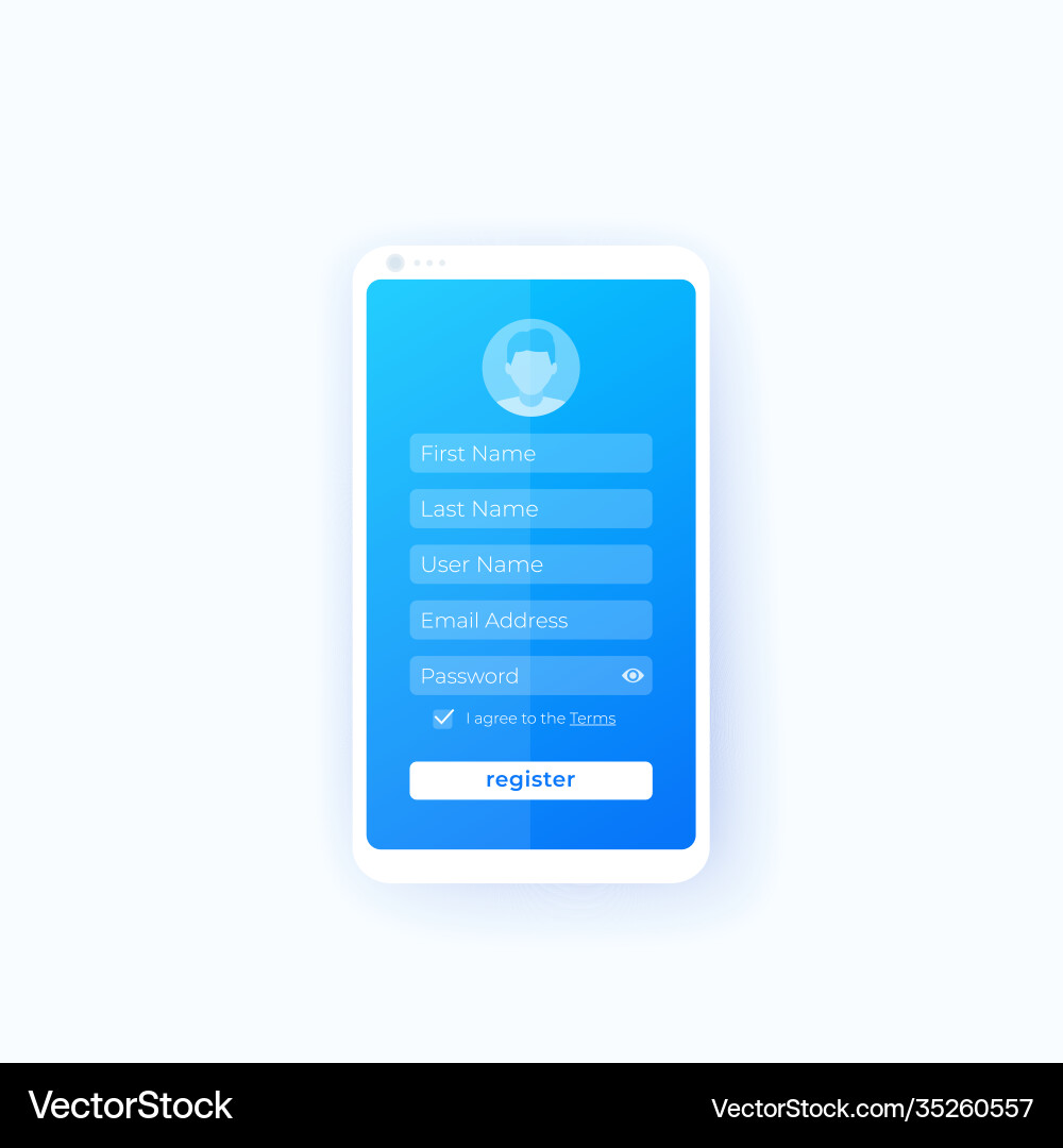 Register mobile app ui design Royalty Free Vector Image