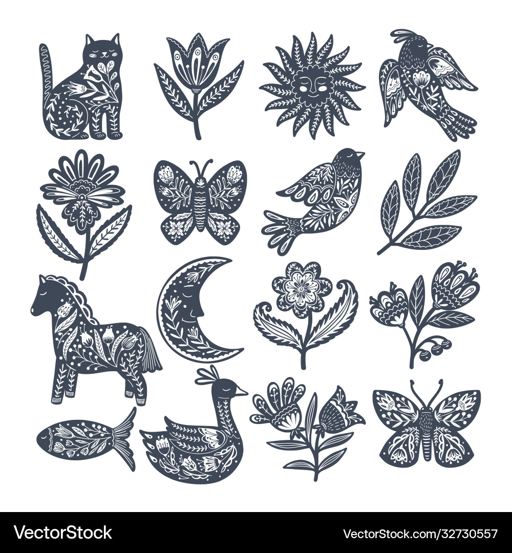 Scandinavian Animal Motif Set Royalty Free Vector Image