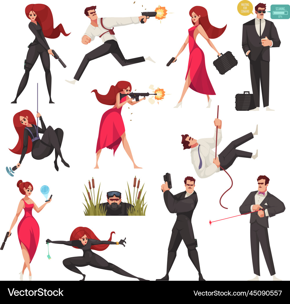 Secret Agents Cartoon Icons Royalty Free Vector Image
