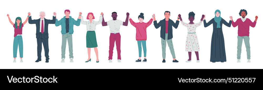 Unity of people holding hands isolated Royalty Free Vector