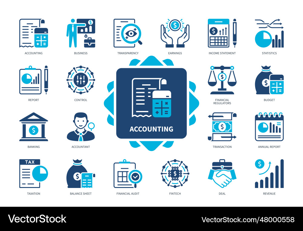 Accounting solid icon set Royalty Free Vector Image