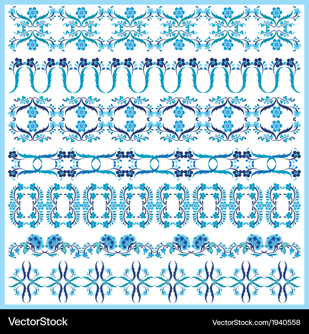 Blue oriental ottoman border design one Royalty Free Vector
