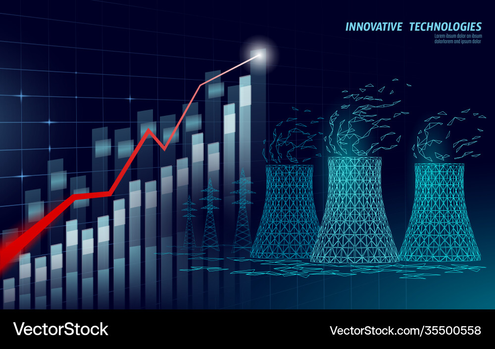 Growing graph nuclear power station cooling tower Vector Image