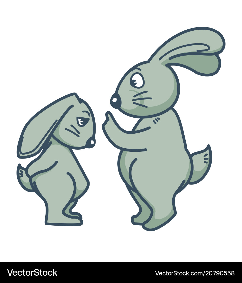 Mother rabbit scolds baby bunny with sorry muzzle Vector Image