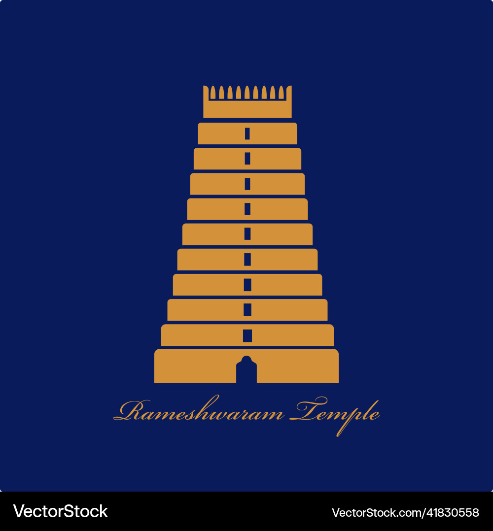 Rameshwaram temple icon with text golden Vector Image