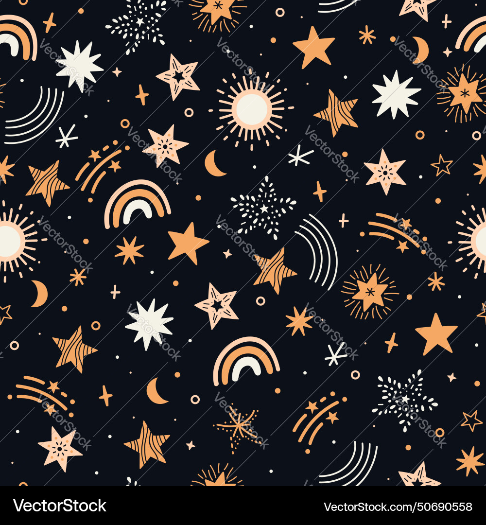 Seamless pattern of stars on a black background Vector Image